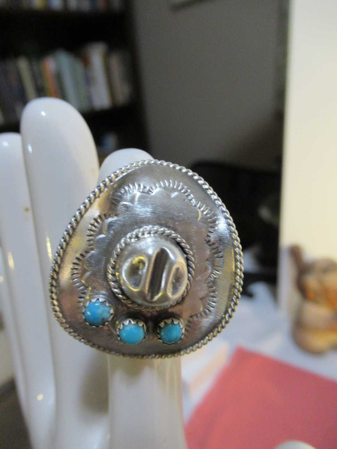 Native American Navajo Sterling Silver Turquoise Cowboy Hat Ring by ...