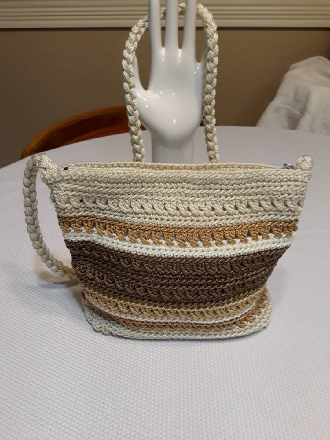 Striped Beige and Taupe Macrame Lina Shoulder Bag - Etsy