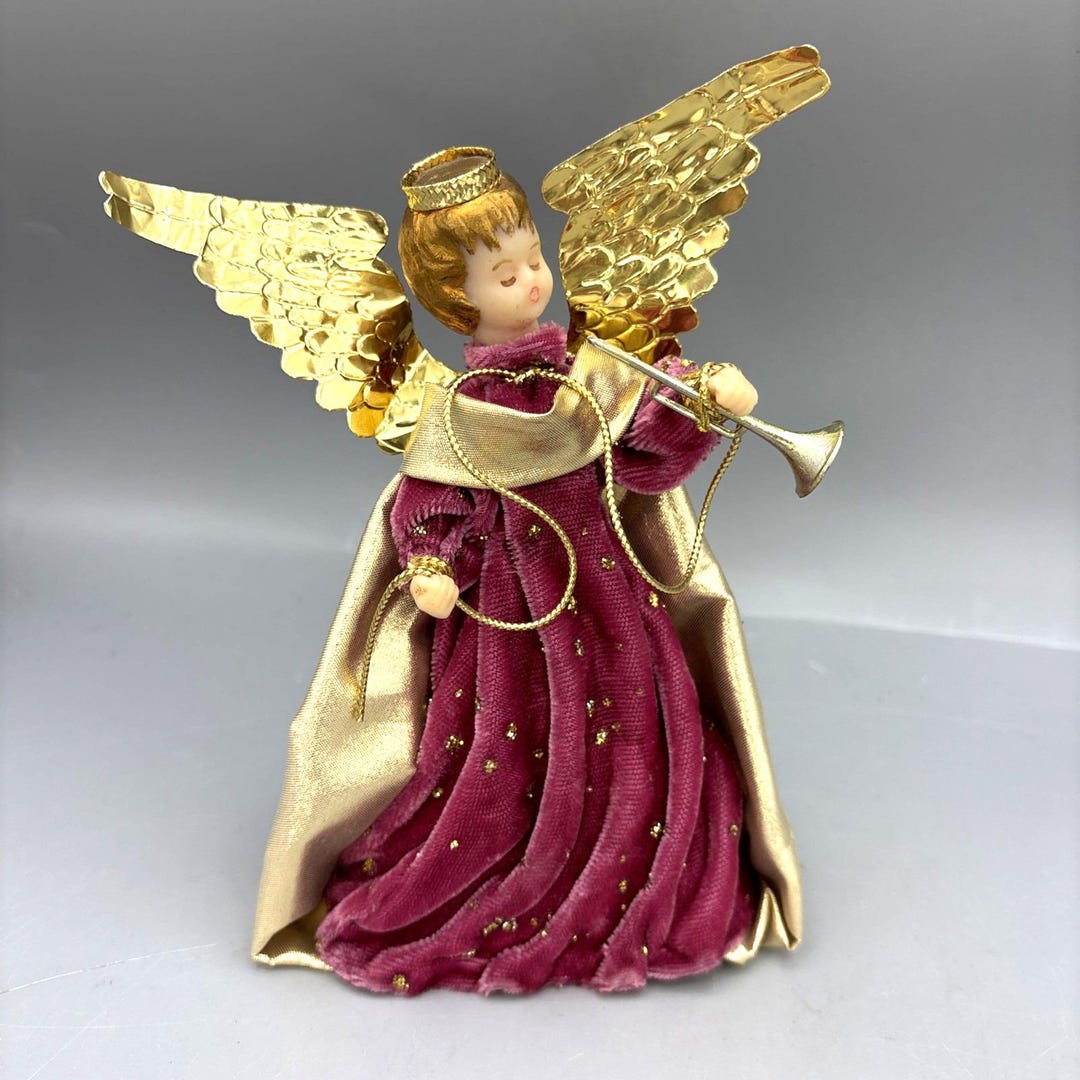 Vtg Koestel Angel Handmade West Germany Wax Face Hands Velvet Gown 7 ...