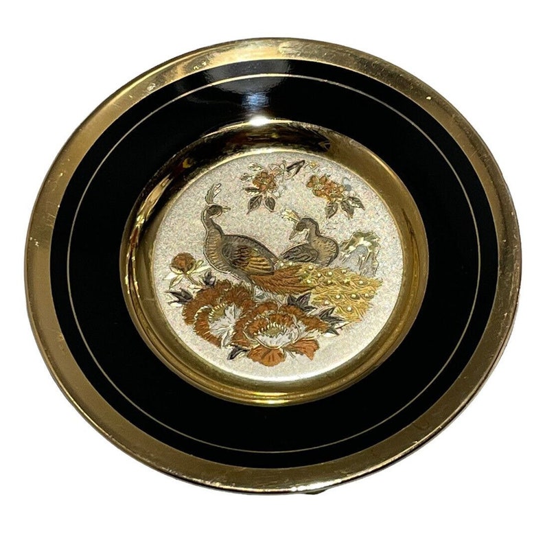 The Art of Chokin 24K Gold Edged Plate Peacock Bird Etched Copper Japan ...