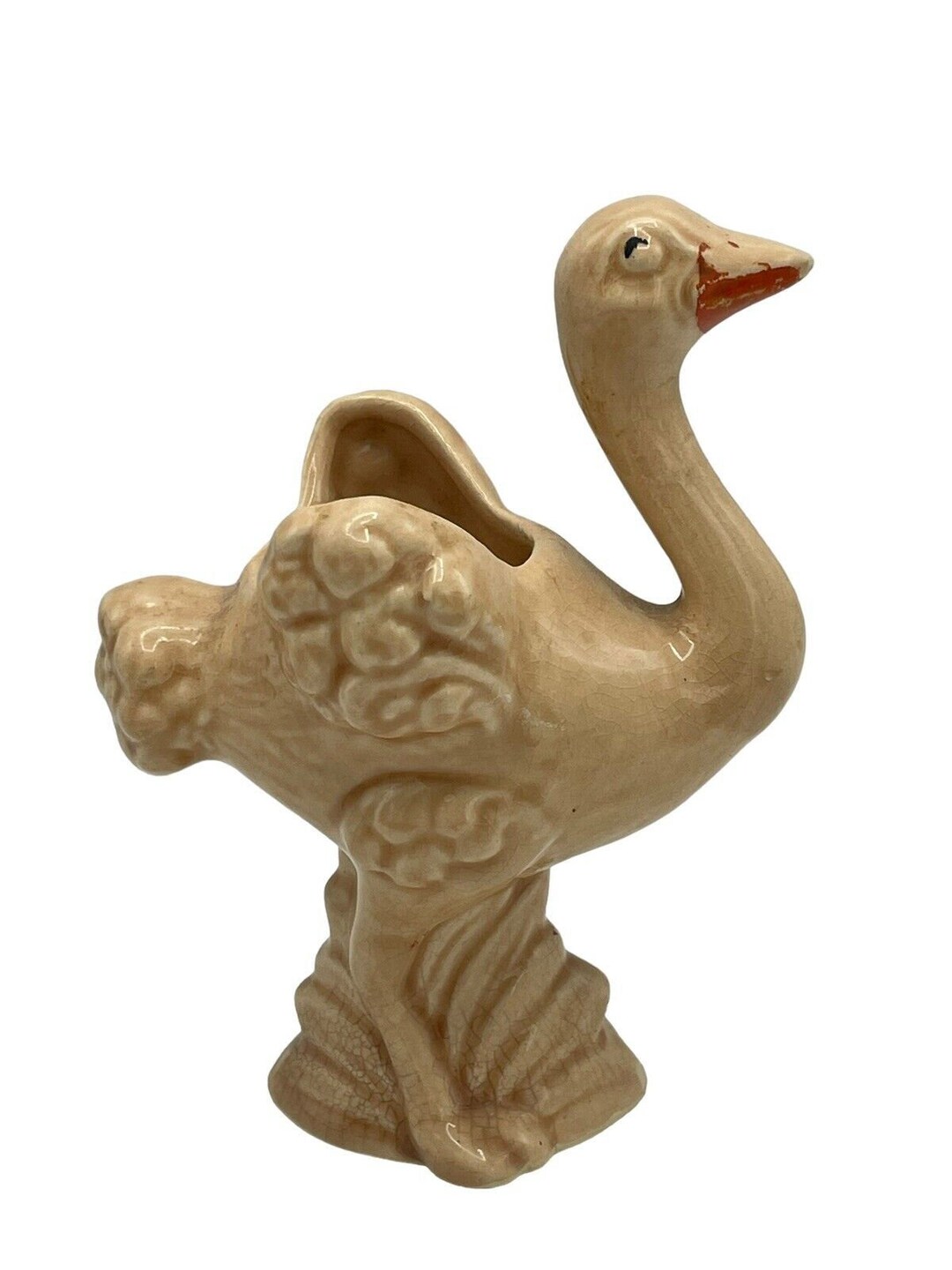 Ostrich Planter Standing Glazed With Cold Paint Beak and Eyes MCM ...