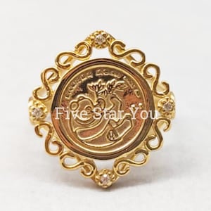 Vintage Chinese Panda Coin Ring, Bear Dainty Coin Ring, Moissanite Ring ...