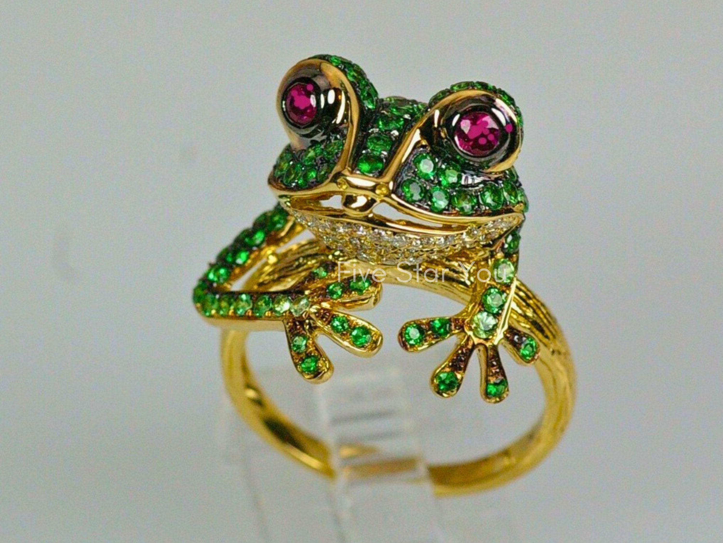 Emerald Frog Ring, 925 Sterling Silver Ladies Ring, Lab Crated Emerald ...
