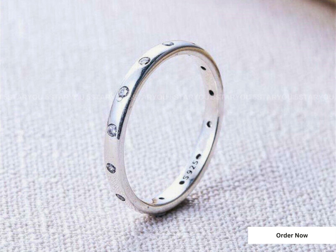 Pandora Simple Sparkling Band Ring, 14k White Gold Band Ring ...