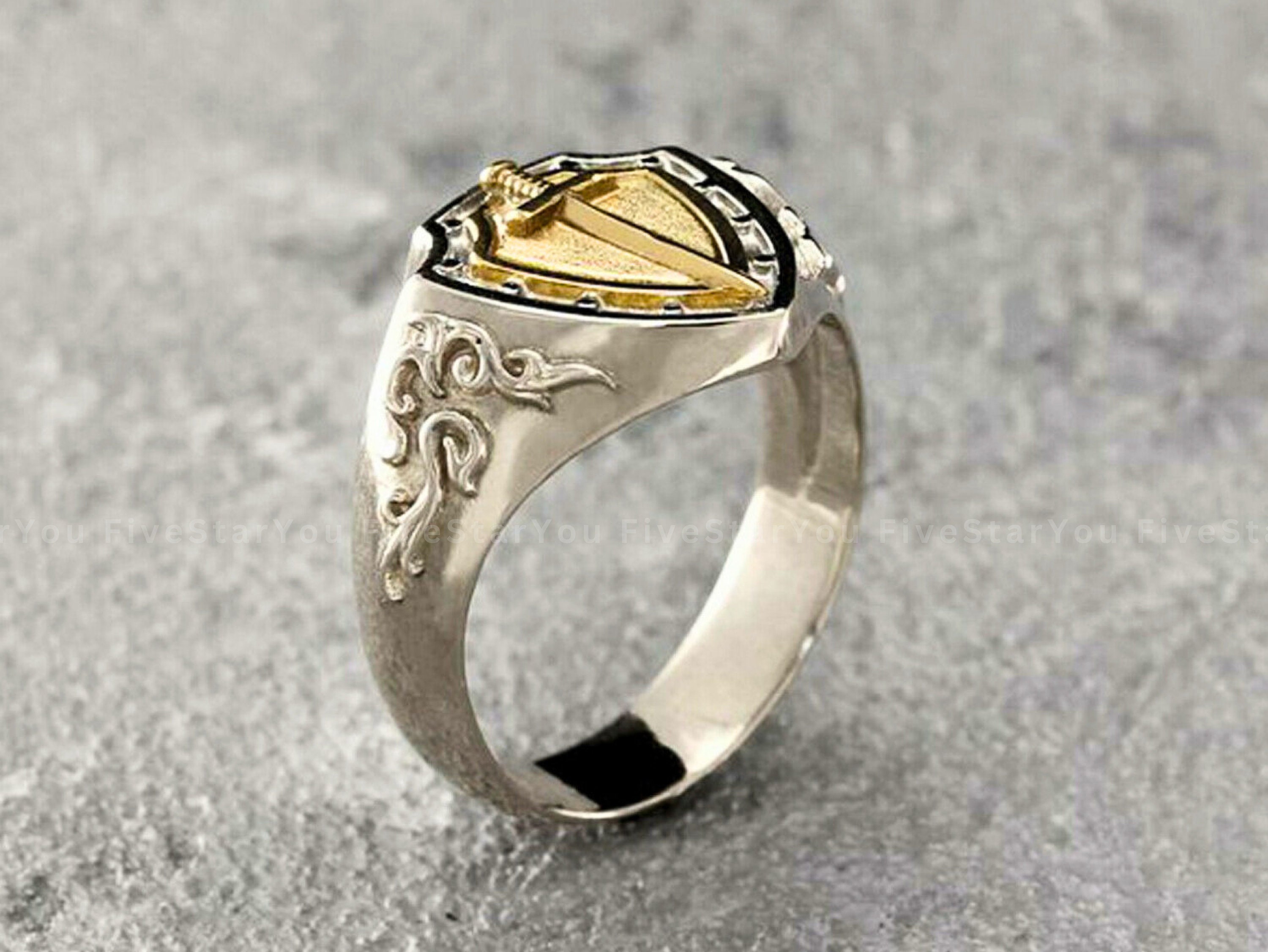 Knight's Golds Signet Rings, Sword Shield Ring for Men, Medieval Retro ...