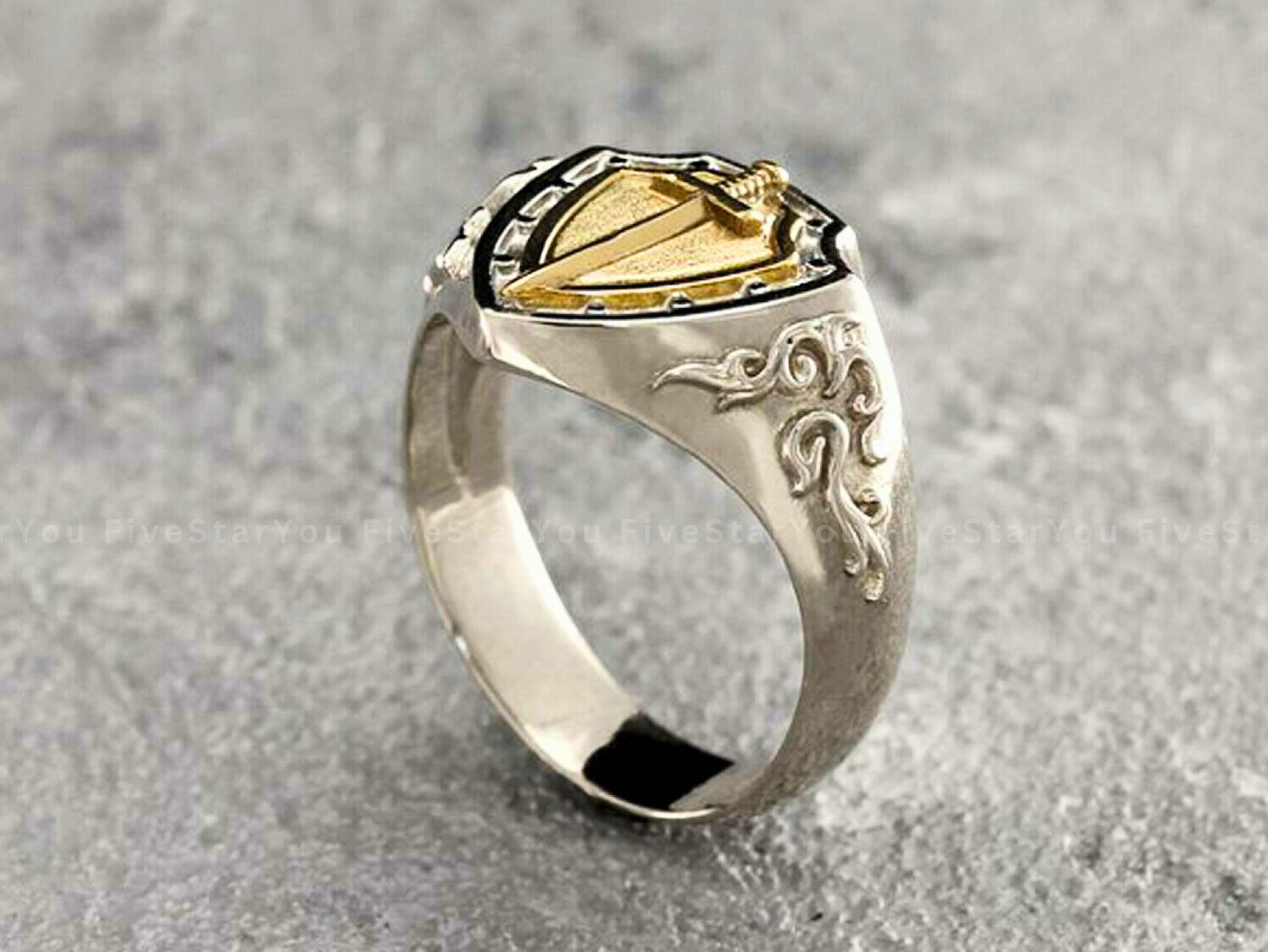 Knight's Golds Signet Rings, Sword Shield Ring for Men, Medieval Retro ...