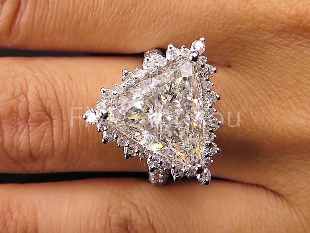 Unique Trillion Cut Moissanite Halo Anniversary Ring, Trillion Shaped ...