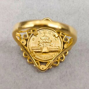 Vintage Chinese Panda Coin Ring, Bear Dainty Coin Ring, Moissanite Ring ...