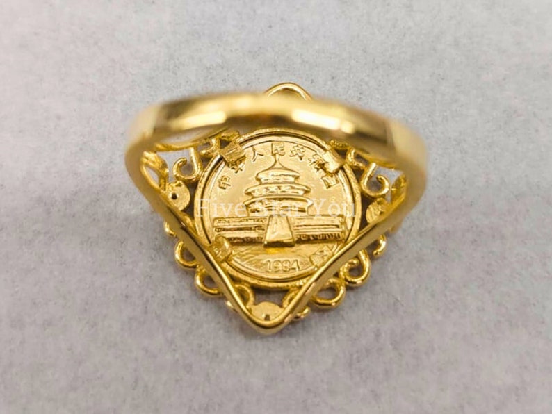 Vintage Chinese Panda Coin Ring, Bear Dainty Coin Ring, Moissanite Ring ...