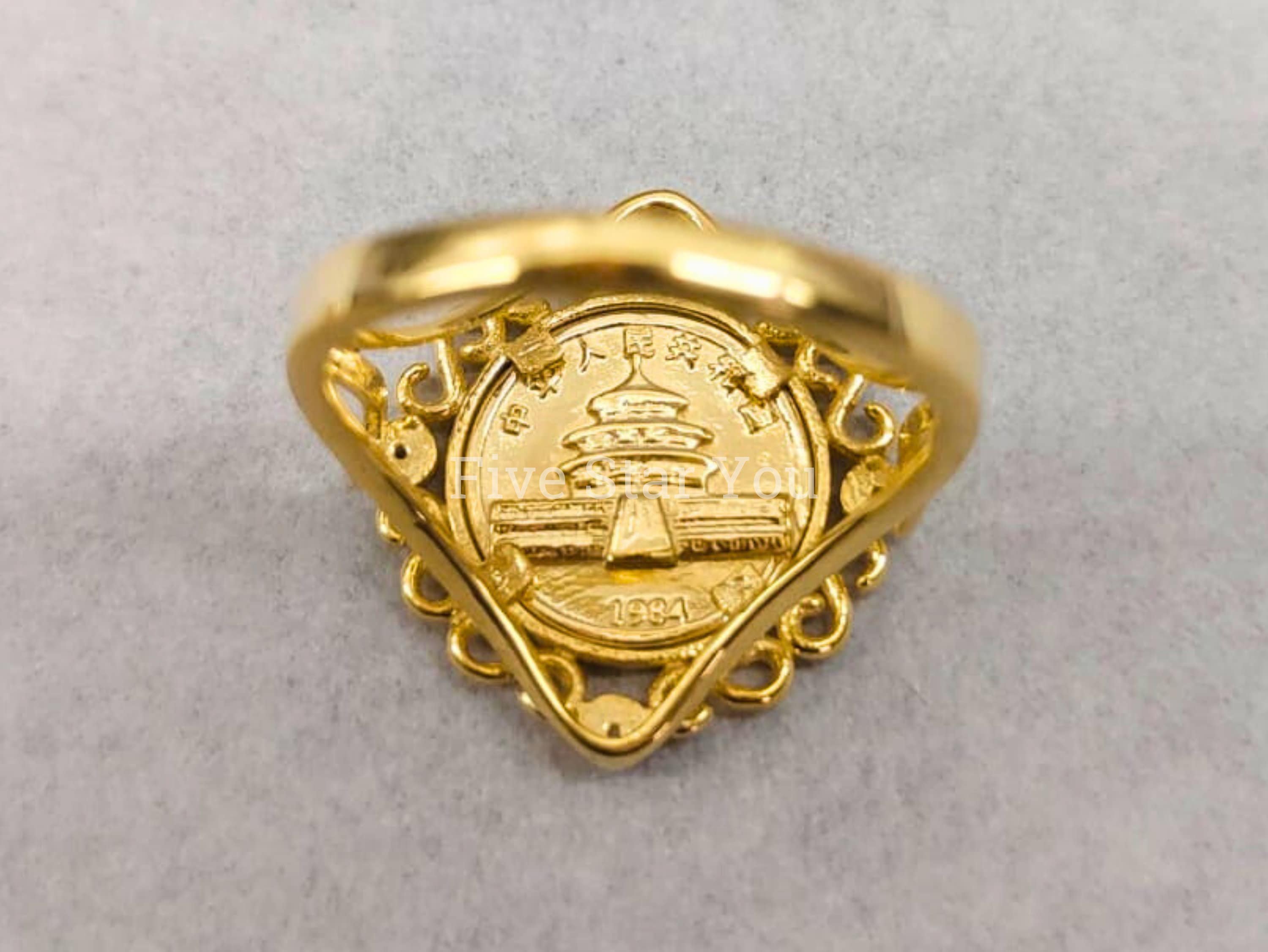 Vintage Chinese Panda Coin Ring, Bear Dainty Coin Ring, Moissanite Ring ...