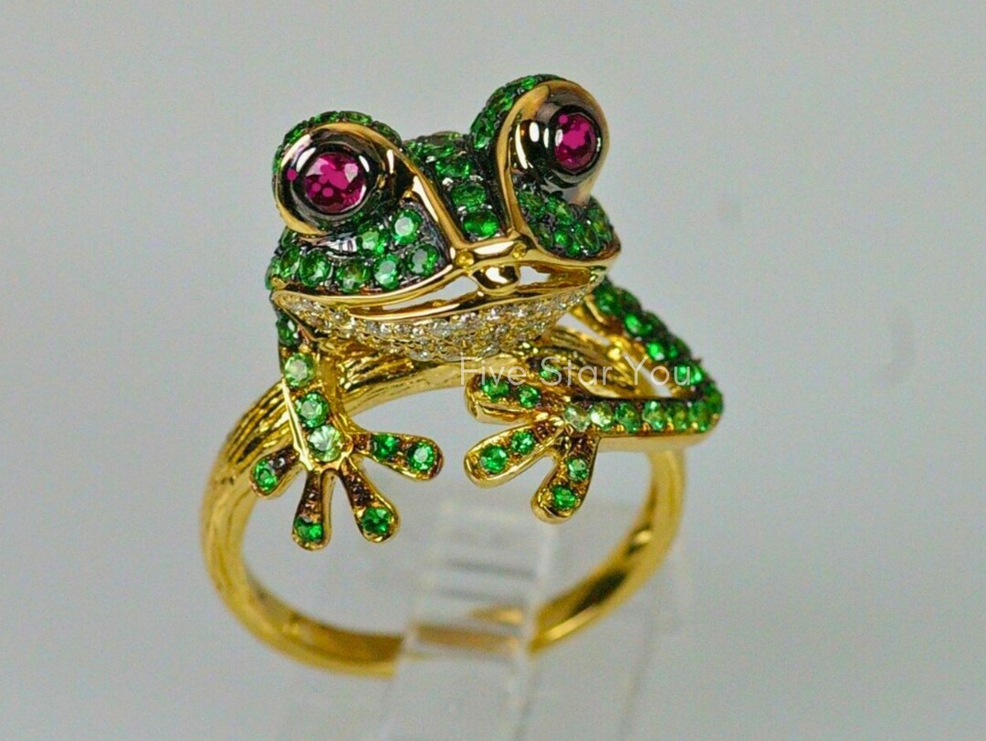 Emerald Frog Ring, 925 Sterling Silver Ladies Ring, Lab Crated Emerald ...