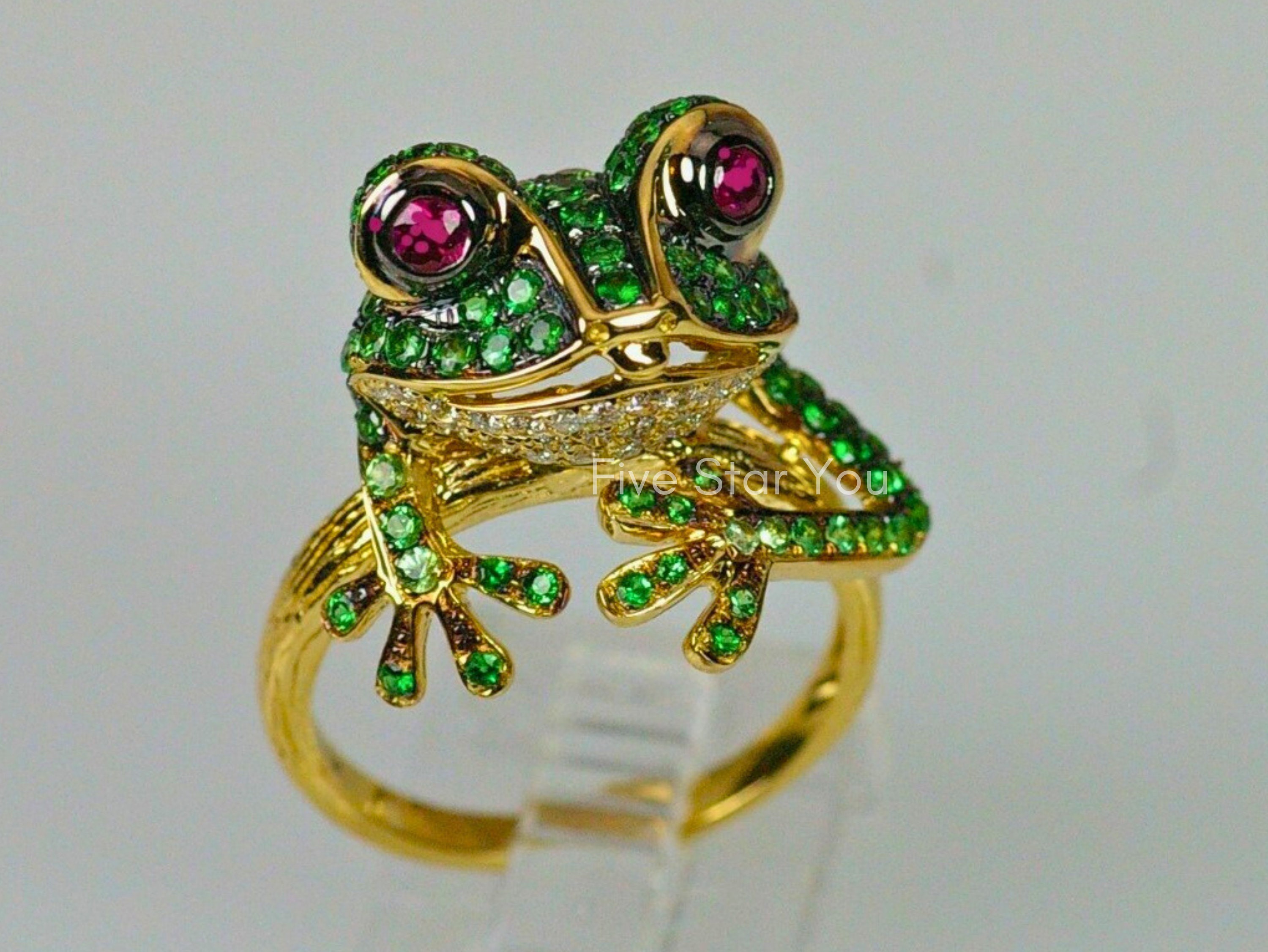 Emerald Frog Ring, 925 Sterling Silver Ladies Ring, Lab Crated Emerald ...