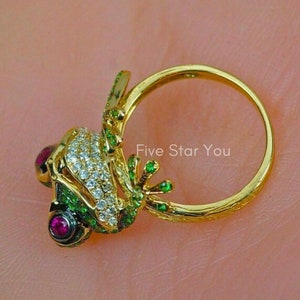 Emerald Frog Ring, 925 Sterling Silver Ladies Ring, Lab Crated Emerald ...