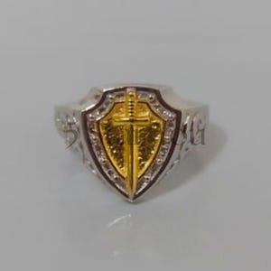 925 Sterling Silver Two Toned Knight Armor Signet Rings, Sword Shield ...