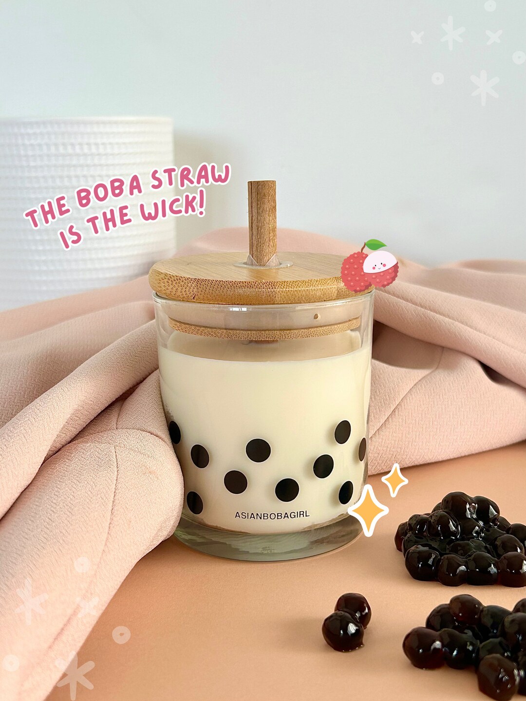 Sweet Lychee Tea | Boba Straw Wick Candle - Etsy