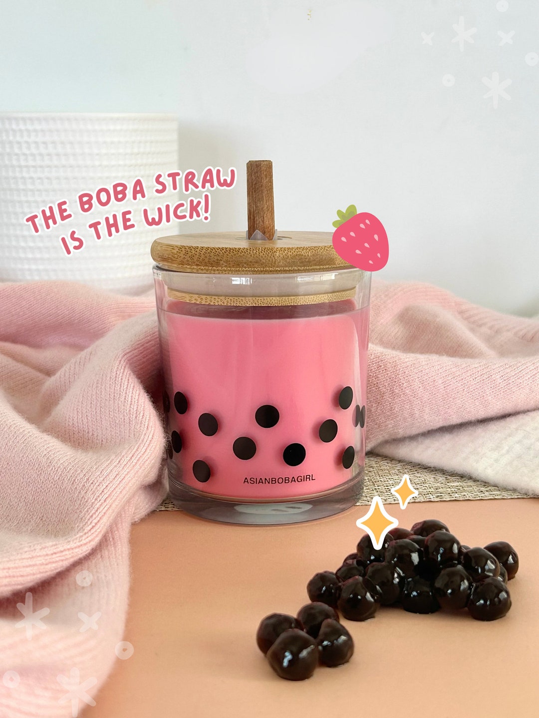 Strawberry Yogurt | Boba Straw Wick Candle - Etsy