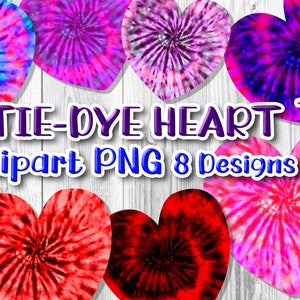 8 Tie Dye Hearts Sublimation PNG Clipart Set 1 Heart Shape Design ...