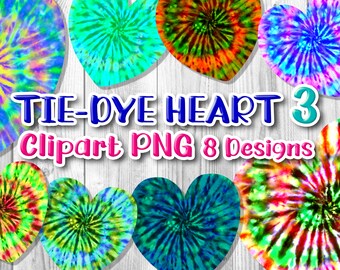 8 Tie Dye Hearts Sublimation PNG Clipart Set 2 Heart Shape | Etsy