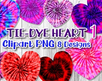 8 Tie Dye Hearts Sublimation PNG Clipart Set 2 Heart Shape | Etsy