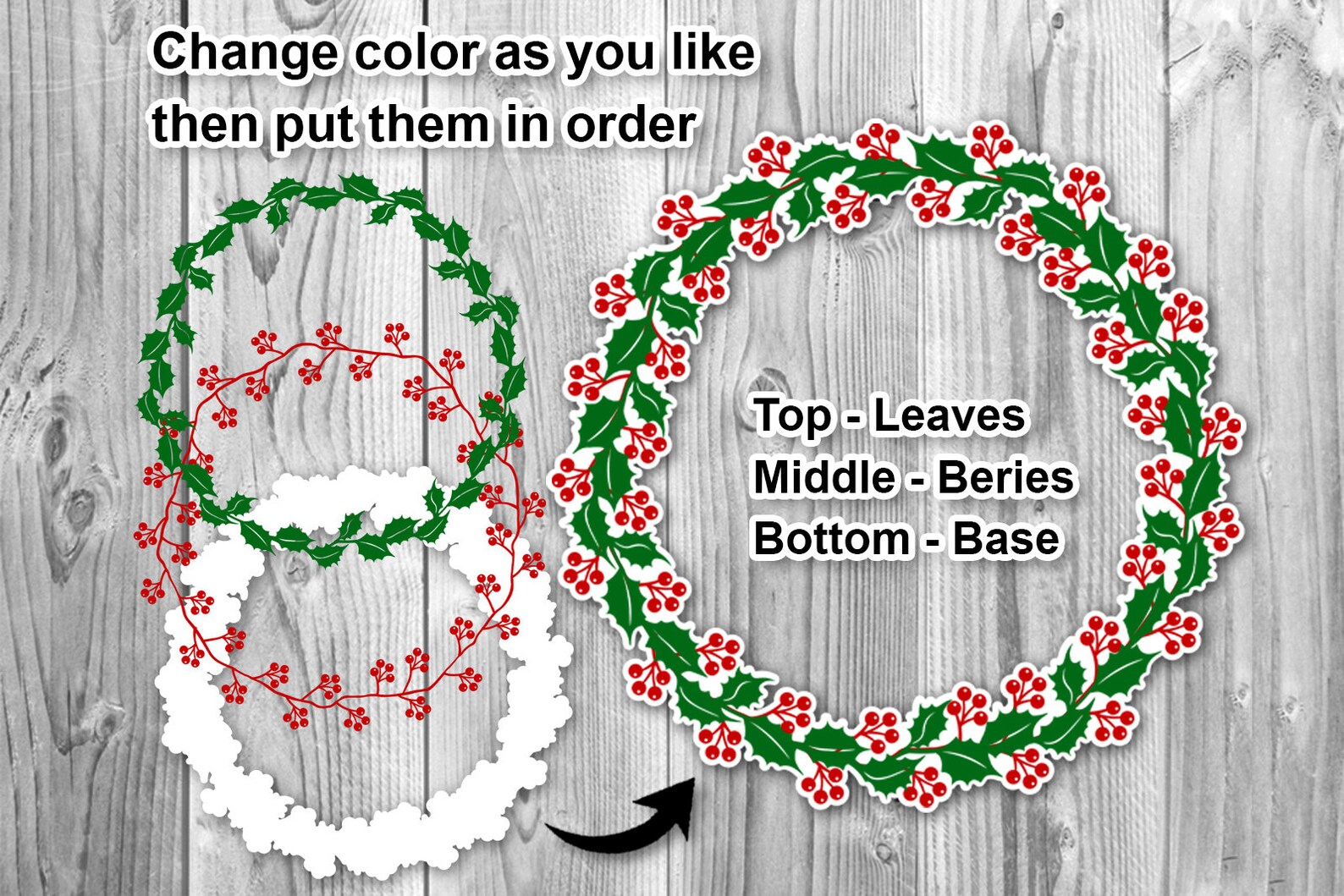 Christmas Wreath With Ribbon Bow SVG Clipart Design Elements With Base ...