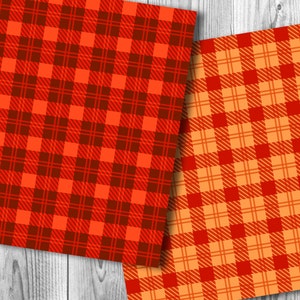 Fall Plaid Digital Paper: Orange & Red Seamless Patterns (12x12 JPEG ...