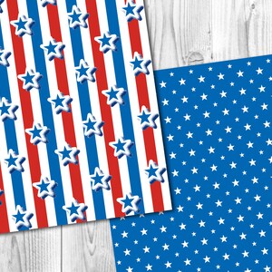 4th of July Digital Paper Set 8 - Red White and Royal Blue American ...