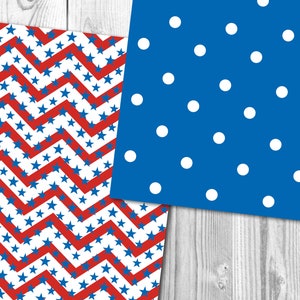 4th of July Digital Paper Set 7 - Red White and Royal Blue American ...