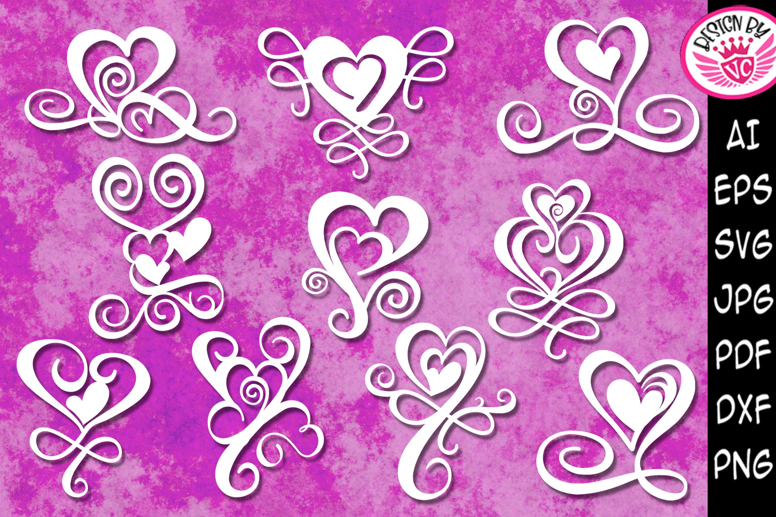 Valentine Hearts SVG Silhouette Swirl Love Heart Shape Design | Etsy