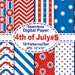 4th of July Digital Paper Set 5 - Red White and Royal Blue American ...