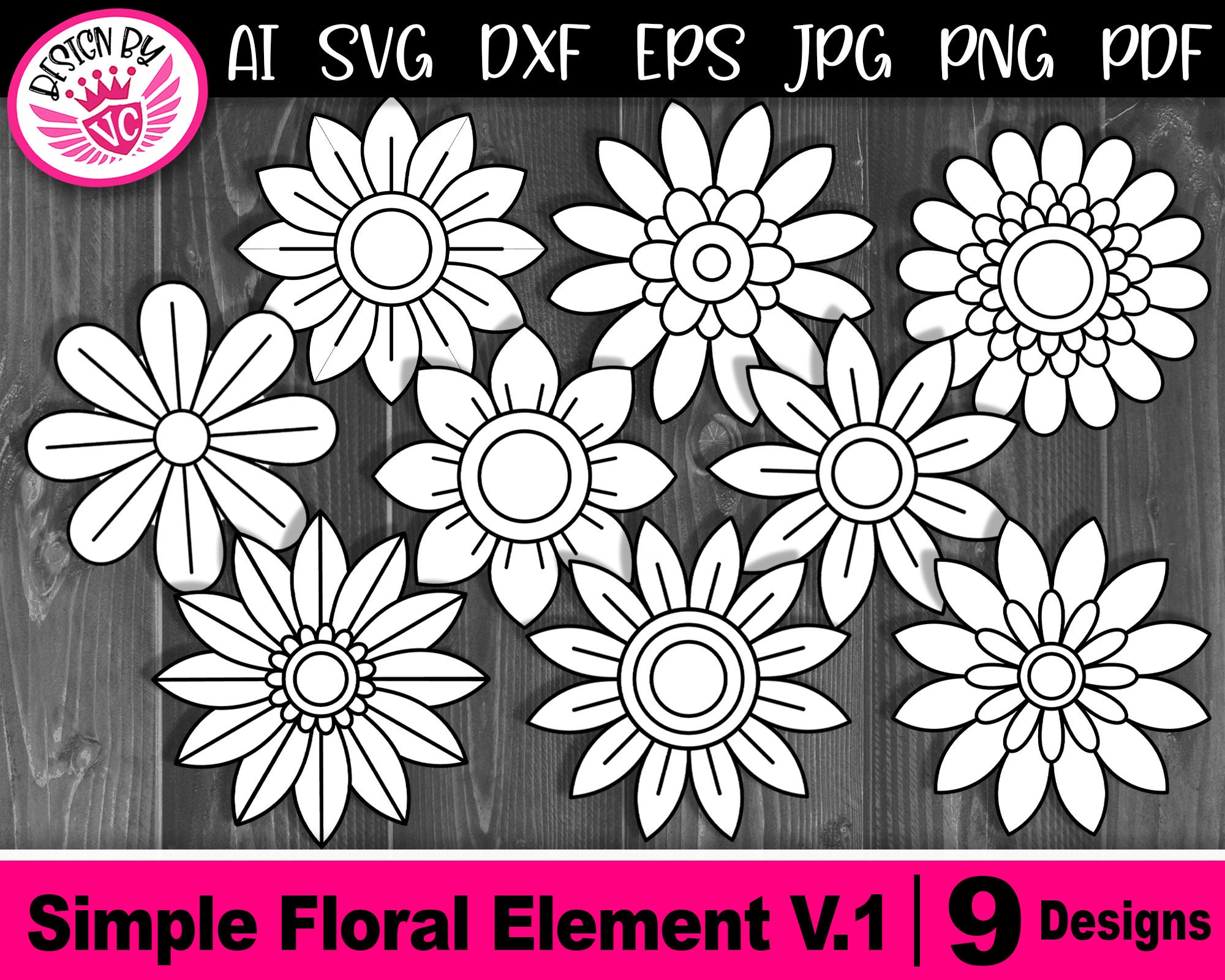 Flower Doodle V-1 Simple Floral Clipart Instant Digital - Etsy