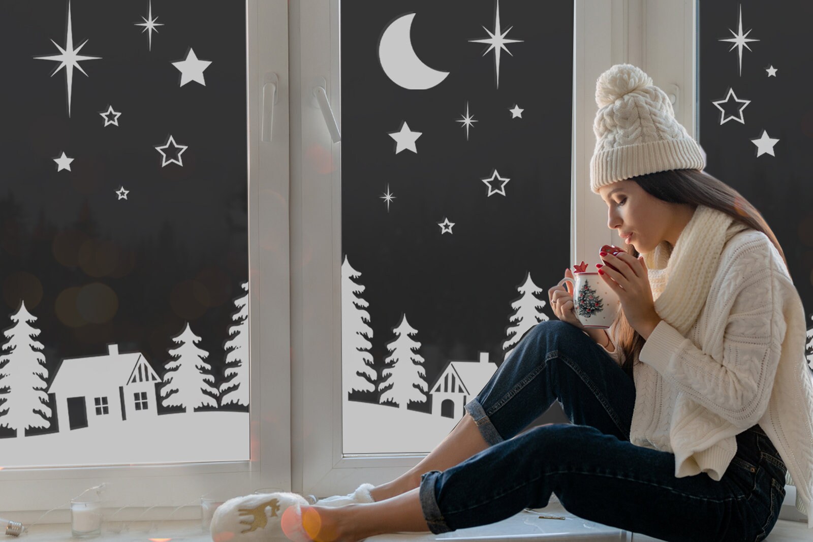 Christmas Scene SVG Silhouette Design Clipart Set Decor | Etsy