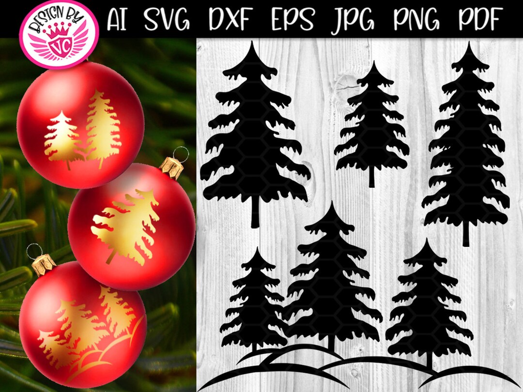 Christmas SVG Pine Tree Clipart Design V.2 Decorative Elements Digital ...