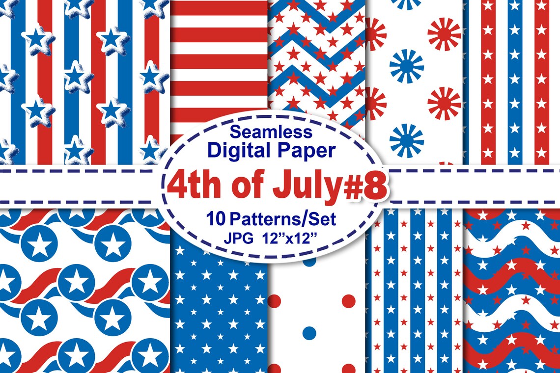 4th of July Digital Paper Set 8 Red White and Royal Blue - Etsy