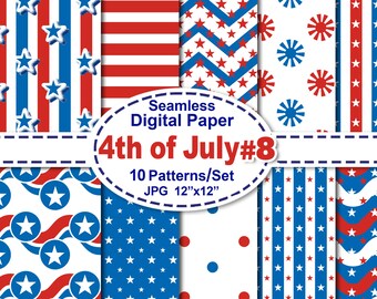4th of July Digital Paper Set 1 Red White and Royal Blue | Etsy