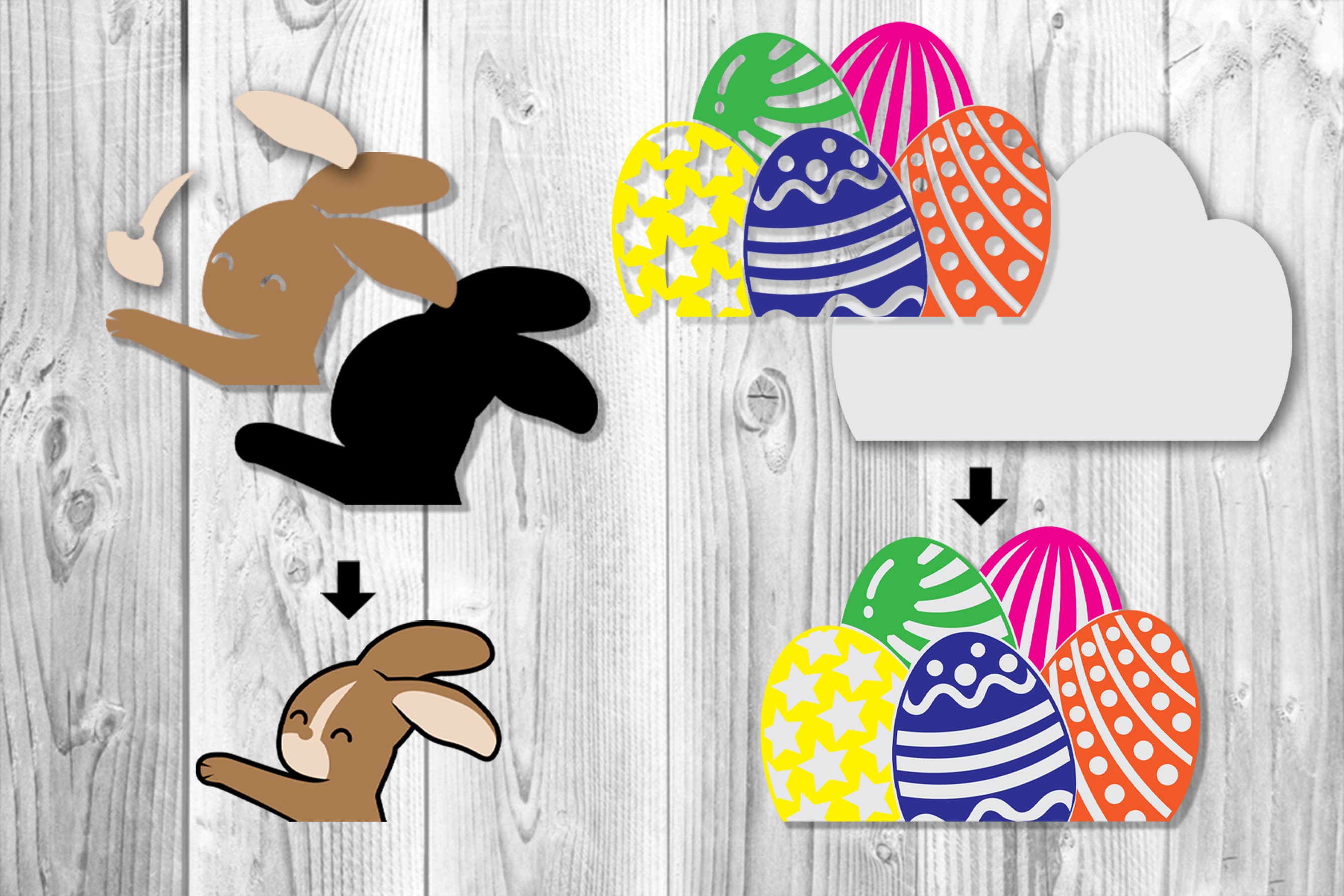 Easter Bunny & Eggs on Red Vintage Truck Clipart Layered SVG | Etsy