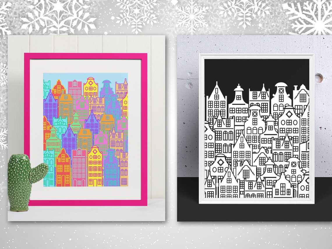 Vintage Buildings SVG 3 Designs Silhouette Outline White BG - Etsy