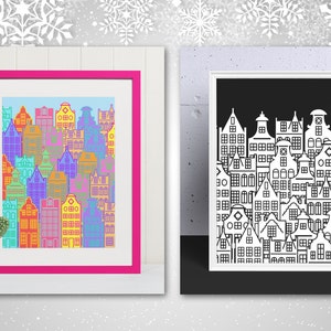 Vintage Buildings SVG 3 Designs, Silhouette - Outline White BG ...