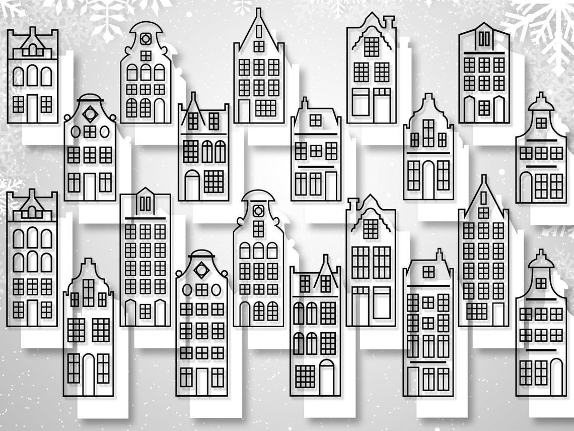 Vintage Buildings SVG 3 Designs Silhouette Outline White BG - Etsy