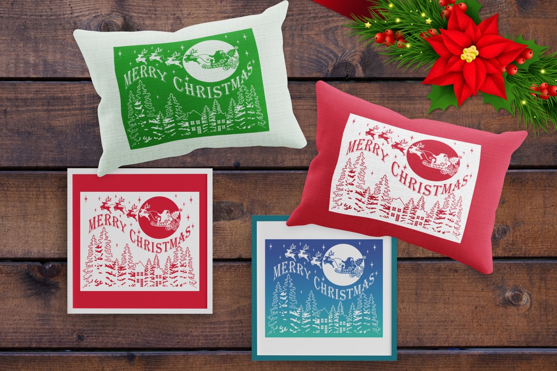 Christmas Scene Silhouette Design SVG Clipart Rectangle Decor - Etsy