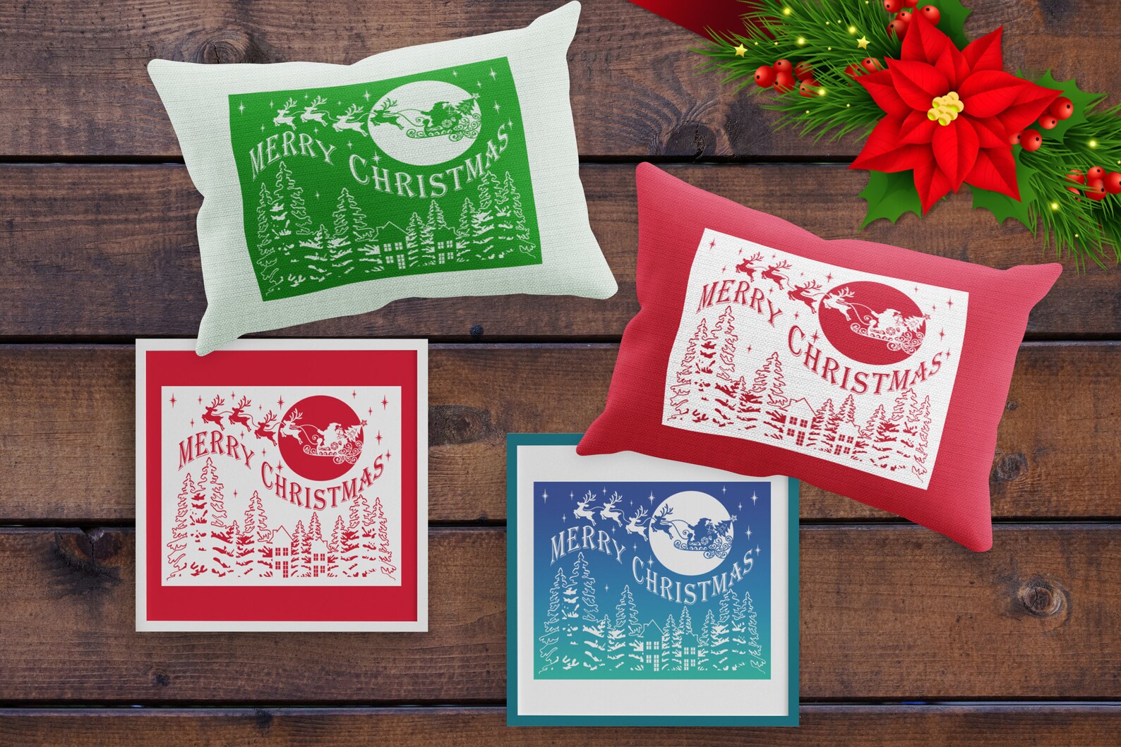 Christmas Scene Silhouette Design SVG Clipart Rectangle Decor Clip Art ...