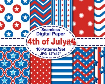 4th of July Digital Paper Set 1 Red White and Royal Blue | Etsy