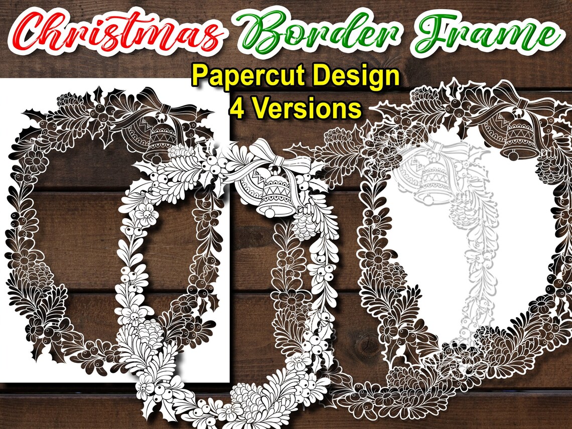 Christmas Border Frame SVG 4 Versions in 1 Design Clipart Cut - Etsy