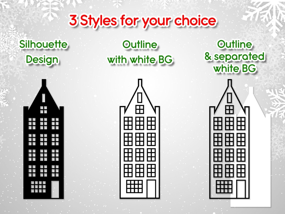 Vintage Buildings SVG 3 Designs Silhouette Outline White BG - Etsy