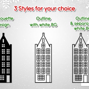 Vintage Buildings SVG 3 Designs, Silhouette - Outline White BG ...