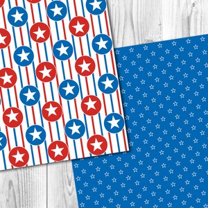 4th of July Digital Paper Set 6 - Red White and Royal Blue American ...