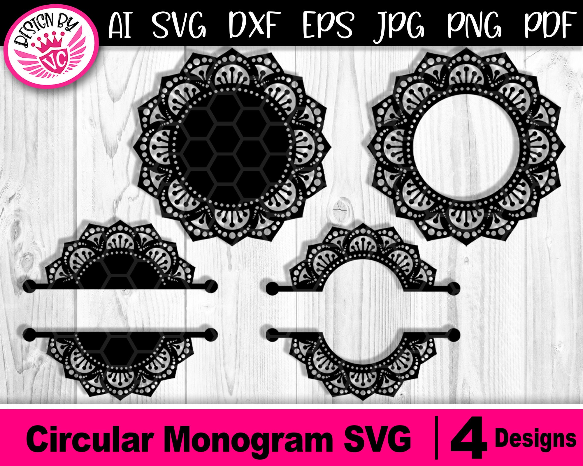 Circular Monogram SVG V-4 Instant Digital Download for Creative DIY ...