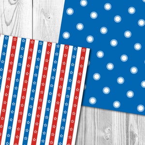 4th of July Digital Paper Set 5 - Red White and Royal Blue American ...