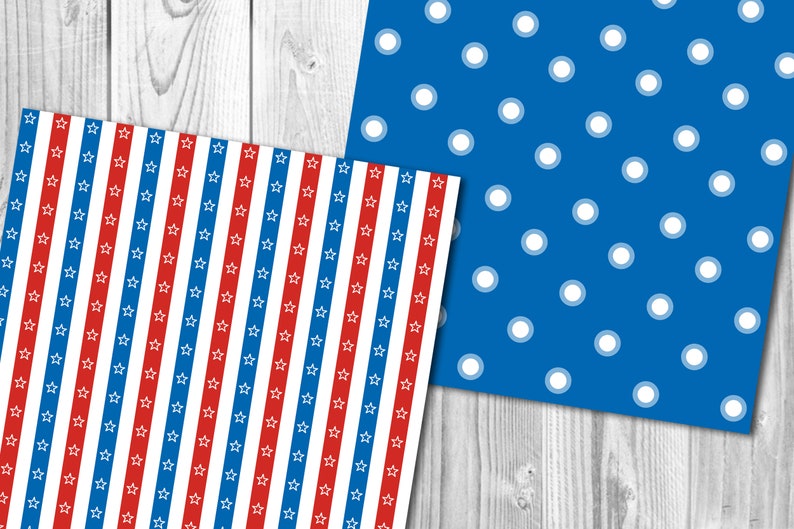 4th of July Digital Paper Set 5 Red White and Royal Blue American Flag ...
