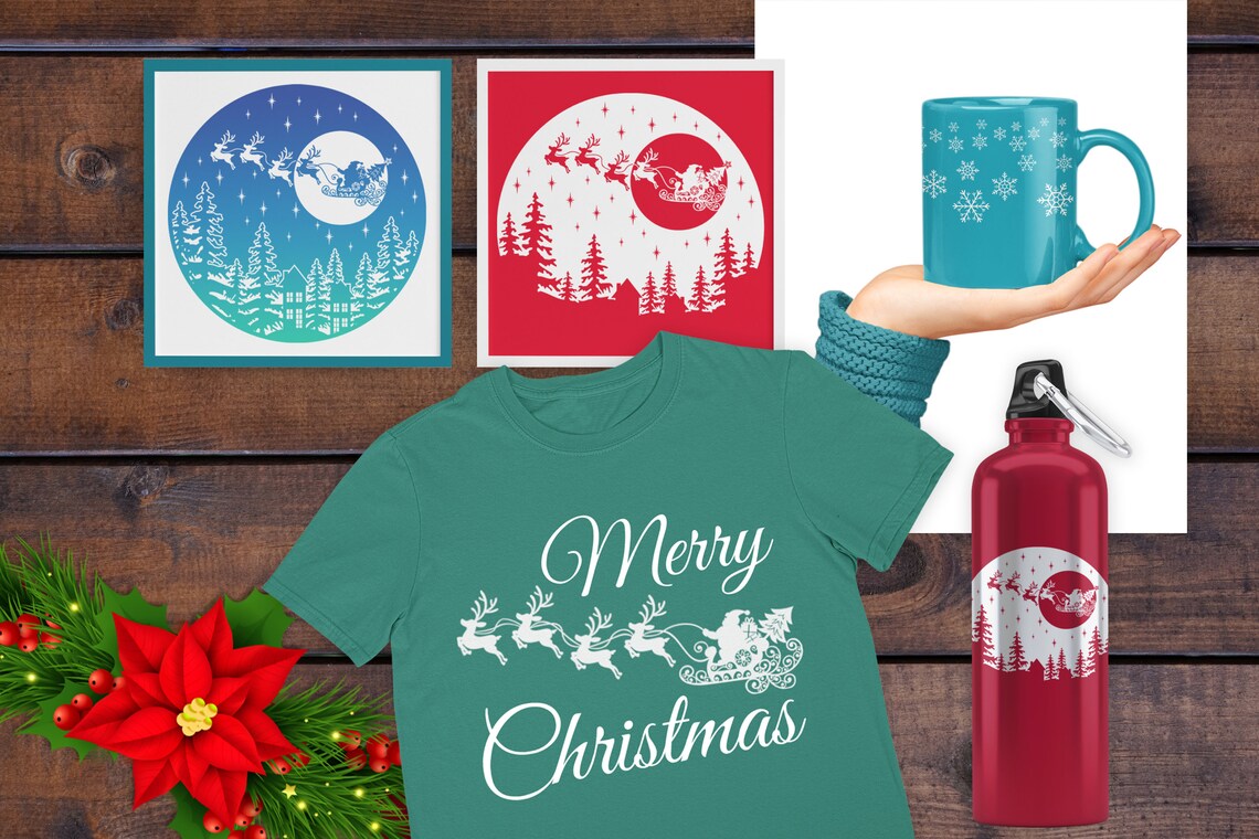 Merry Christmas Scene Builder SVG Clipart Circle Design Silhouette ...