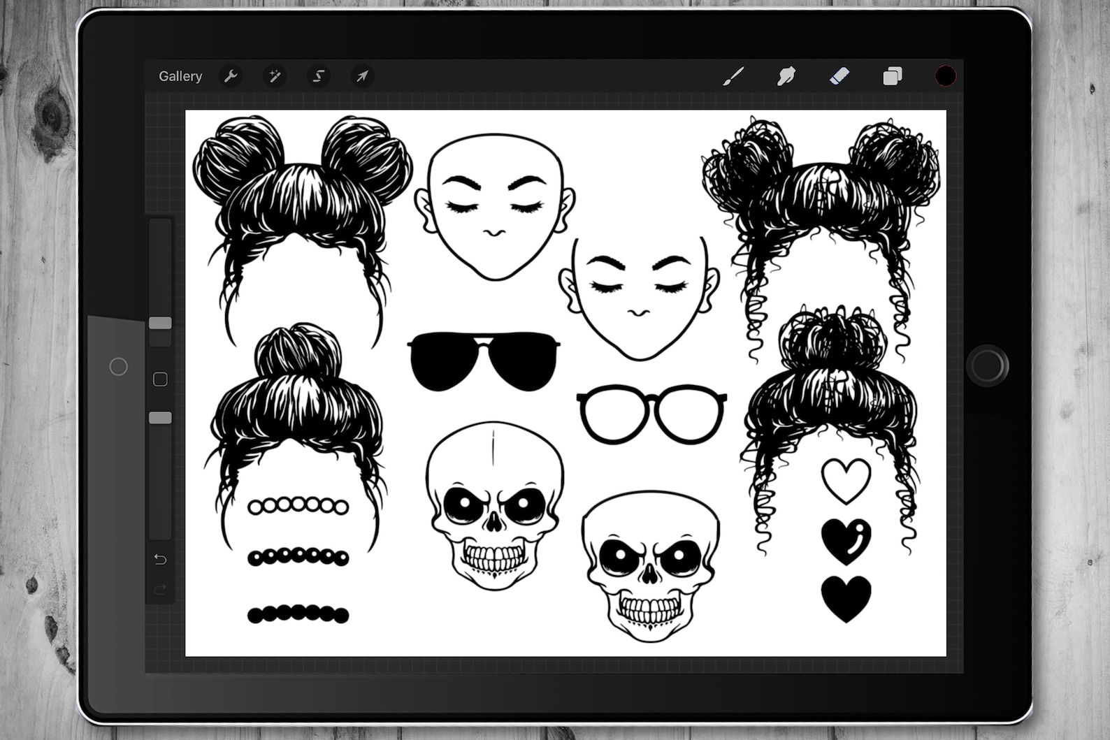 Little Princess Messy Space Bun & Skull Lady Stamp Brush Set for ...